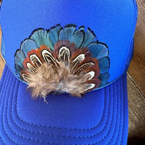 ShannonCreekBrand | Accessories | Royal Blue Feather Trucker Hat | Poshmark